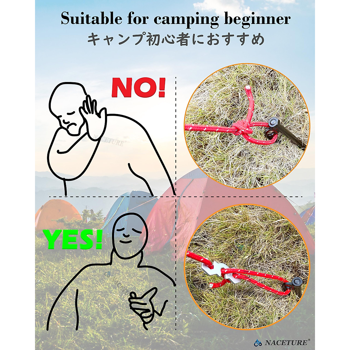 NACETURE Aluminum Alloy Rope Tensioner Camping Tent Guyline Cord Adjuster Camping of Gear for Camping, Hiking, Backpacking Ultralight Tent Stakes Guy Lines Tensioner Tent Cord (Silver 10 Pack)