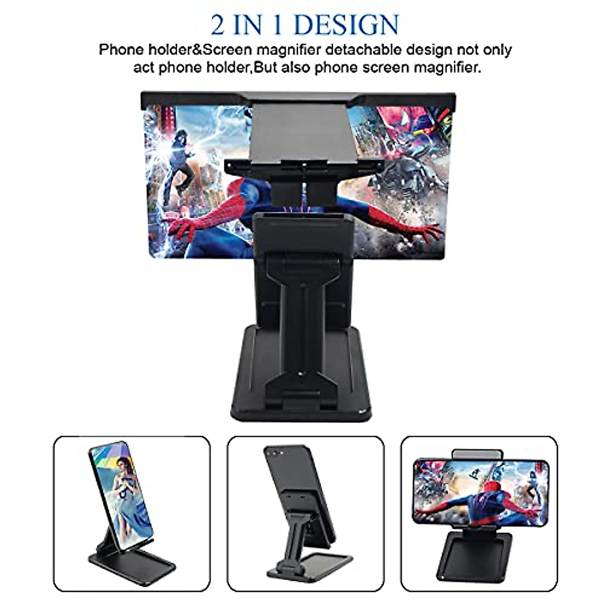 LCOOL 12 inch Screen Magnifier for Smartphone– 3D HD Phone Screen Amplifier with Foldable Phone Stand Adjustable Angle, Compatible with All Smartphones(Black), 10 x 6.4 x 0.86 inch (P20)