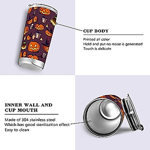 Jihqo Halloween Pumpkin Skull Lantern Tumbler with Lid and Straw, Insulated Stainless Steel Tumbler Cup, Double Walled Travel Coffee Mug Thermal Vacuum Cups for Hot & Cold Drinks 20oz