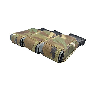 Elastic Triple Magazine Pouch Kangaroo Mag Holster 5.56/ M4/M16 Magazines Holder Pocket with with Quick Release Insert Cip Set (CAMO)