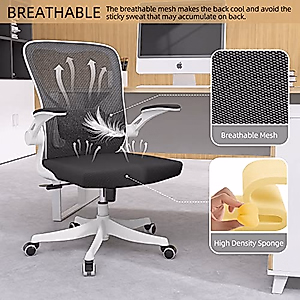 Monhey Office Chair - Ergonomic Office Chair with Lumbar Support & Flip Up Arms Home Office Desk Chairs Rockable High Back Swivel Computer Chair White Frame & Black Mesh Study Chair