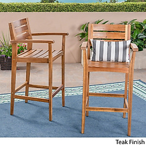 Christopher Knight Home Lera Outdoor Rustic Acacia Wood Barstool (Set of 2), Teak Finish