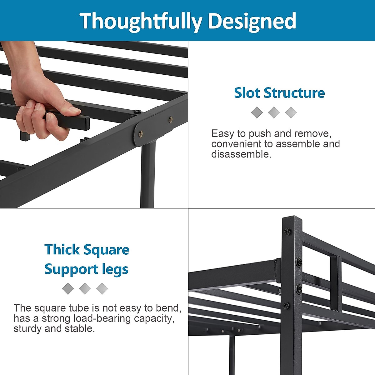VECELO Full Size Bed Frame with Headboard, Heavy-Duty Platform with Metal Slats Support, No Box Spring Needed/Easy Assembly, Black