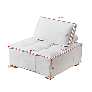 FIQHOME Modular Sectional, Convertible Bed Futon, Lazy Sofa Ottoman with Gold Wooden Legs Teddy Fabric,Armless L-Shaped Couches for Living Room Office(White)