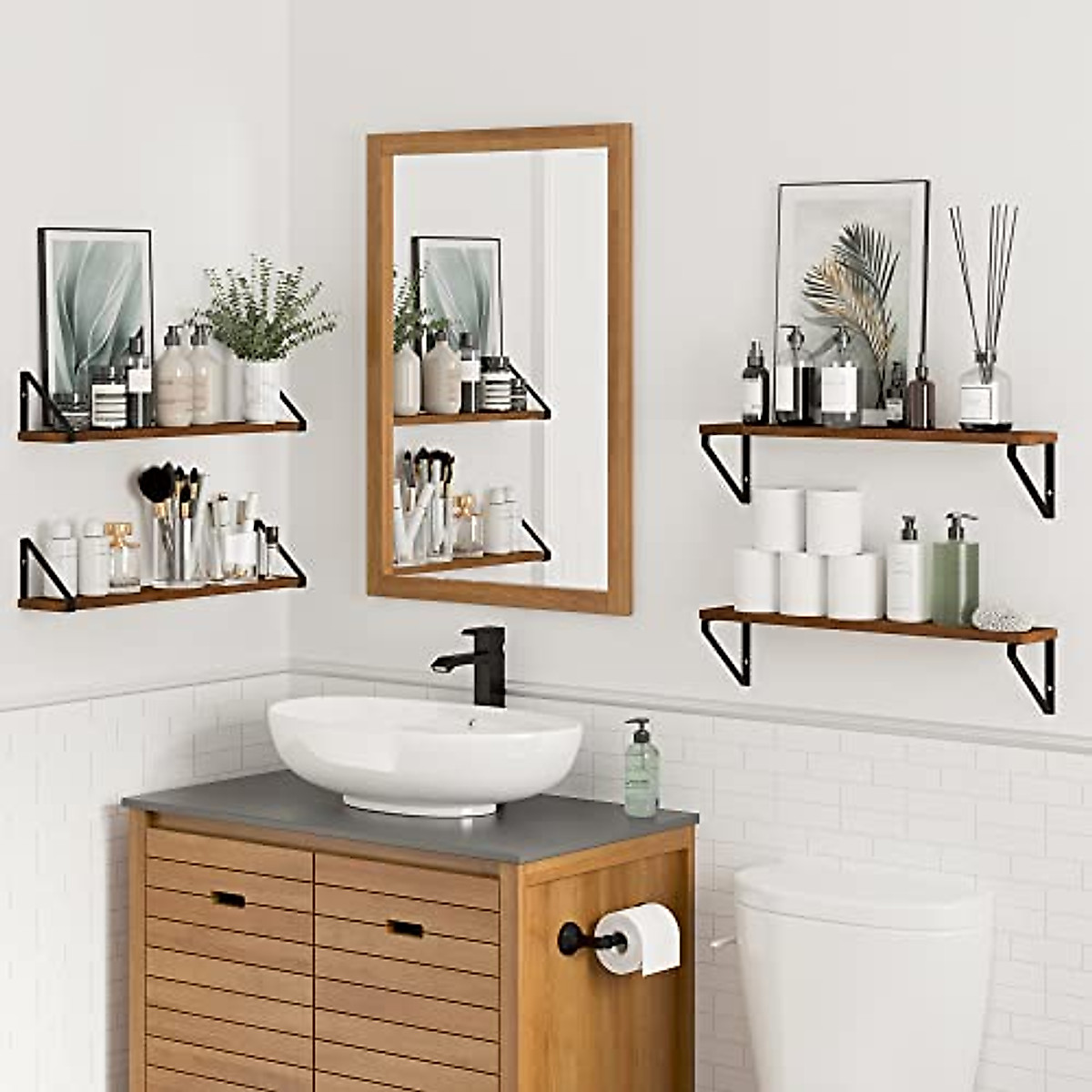 Wallniture Ponza Floating Shelves for Wall, 24" Rustic Wood Wall Shelves for Bedroom Decor, Living Room Book Shelves, Kitchen Organization Walnut Set of 4