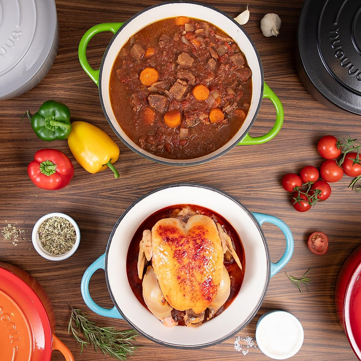 Cast Iron Dutch Oven with Lid – Non-Stick Ovenproof, Enamelled Casserole Pot –Oven Safe up to 500° F Sturdy Dutch Oven for Bread Baking – Orange, 6.4-Quart, 28cm – by Nuovva