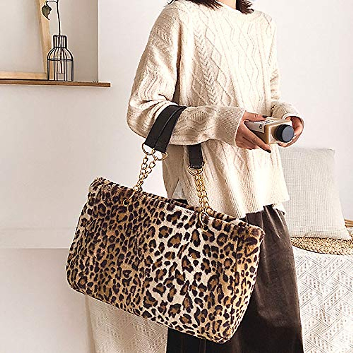 Aisa Choice Women's Faux Fur Tote Purse Furry Leopard Large Capacity Shoulder Bag Satchel Handbag …