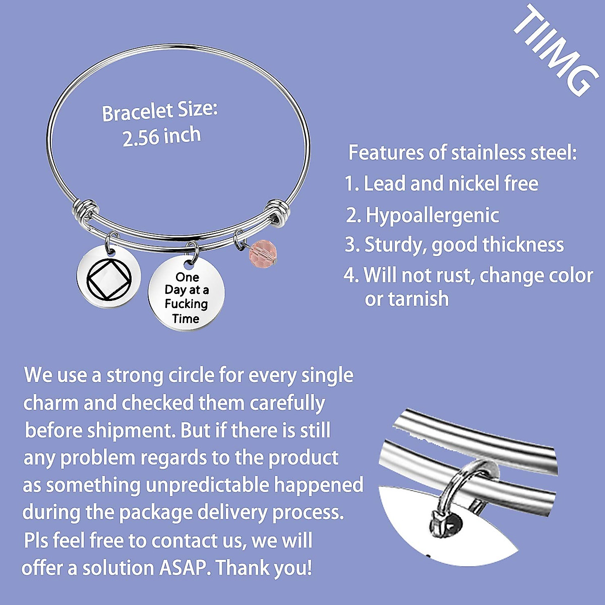 TIIMG One Day at a Time Sobriety Gift Addiction Recovery Gift AA Gift NA Gift 12 Step Gifts Alcoholics Anonymous AA NA Recovery Sobriety Bracelet (One day at a time NA)