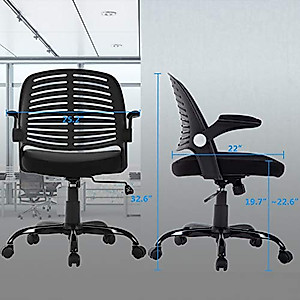 Office Chair Cheap Desk Chair Mesh Computer Chair with Lumbar Support Flip Up Arms Executive Mid Back Modern Ergonomic Chair for Adults Women Men,Black
