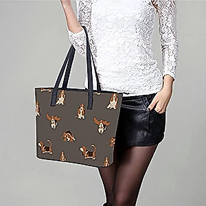 Basset Hound Dog Women's Fashion Tote Handbags Leather Shoulder Bag Purse, rest, White-style21, 29x34x14cm