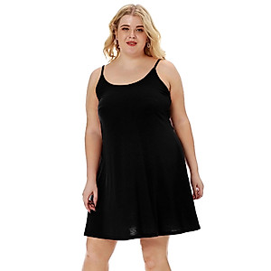 7th Element Plus Size Slip Dress for Women 2023 Spaghetti Strap Sun Tank Under Dresses Sleeveless Sundress(Black,4X)