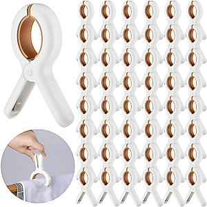 Tanlade 48 Pcs Beach Towel Clips Strong Plastic Clothes Pins Pool Beach Chair Clips Heavy Duty Laundry Clips Quilt Drying Clothespins Holder to Dry Laundry on Clothesline and Hanging Rack (White)
