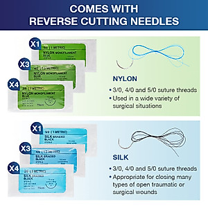 AZchose Suture Practice Kit for Students, Complete Training Kit with 14 Pre-Cut Wounds, a Suture Tool Kit and Suture Threads (Stocking Stuff for Education and Demonstration Only)