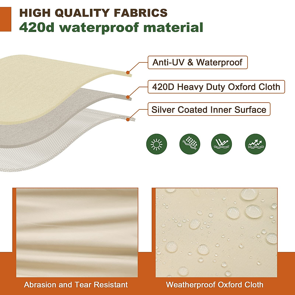 Outdoor Swing Cover Waterproof Durable Patio 3 Triple Seater Hammock Swing Glider Cover 87x49x67 inches All Weather Protection Outdoor Garden Furniture Covers (Beige)