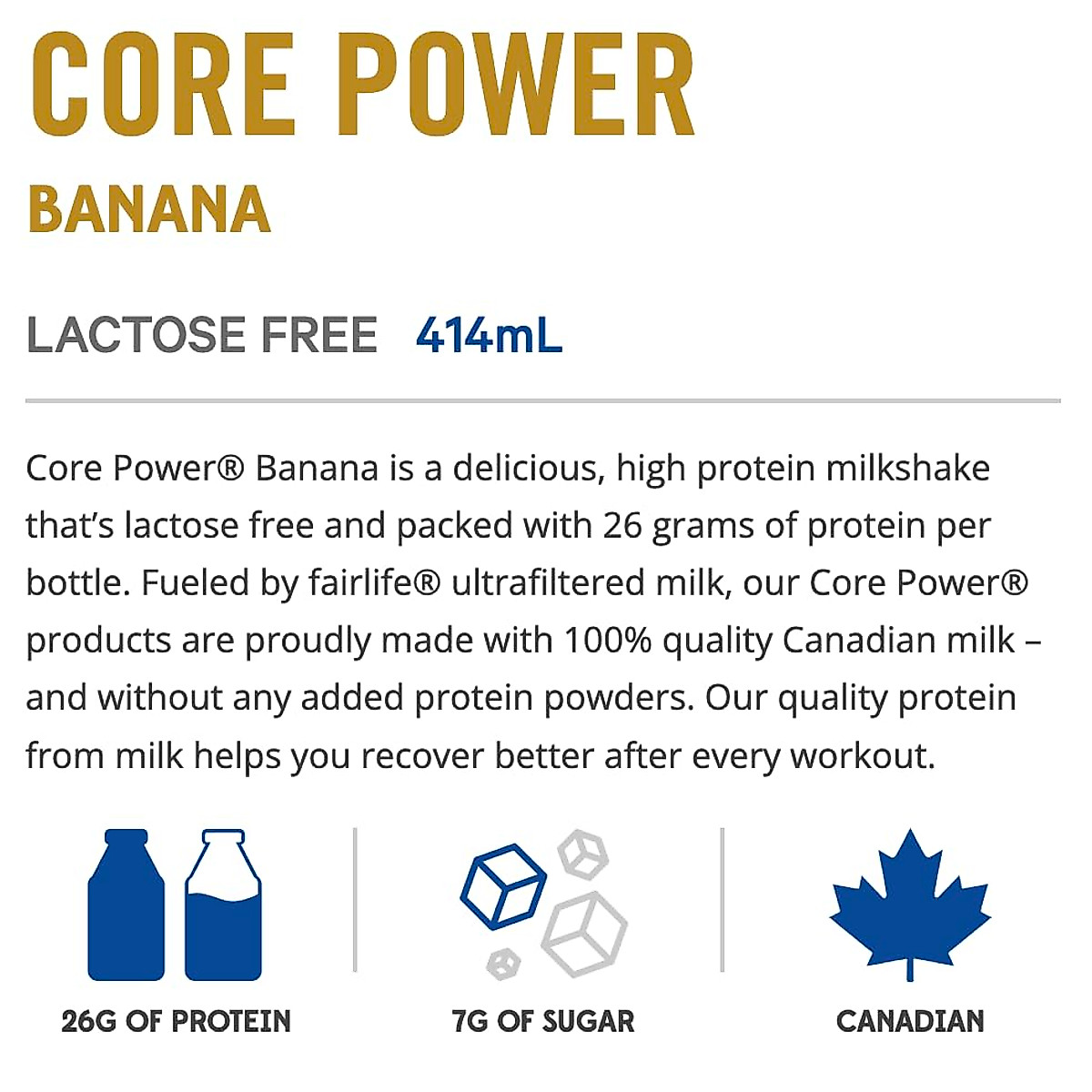 Fairlife Core Power 26g Protein Milk Shakes, Banana, (Pack of 6) Made with Canadian Milk (Shipped from Canada)