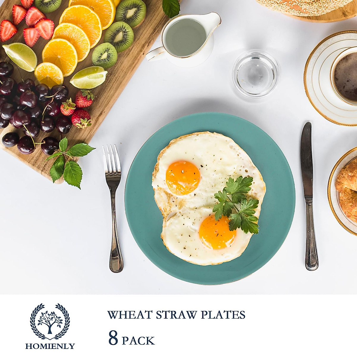 Flat Dinner Plates Set of 8 Alternative for Plastic Plates Microwave and Dishwasher Safe Wheat Straw Plates for Kitchen Unbreakable Kids Plates with 4 Colors (Multi,10 inch)