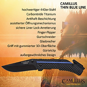 Camillus Thin Blue Line 7.75" Assisted Open Folding Knife, Black/Blue (19653)