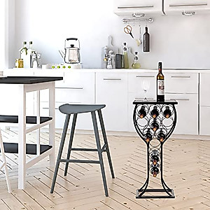 PARANTA Wine Rack Freestanding Floor 11 Bottles Wine Racks Holder Organizer Liquor Cabinet Wine Rack Console Table Marble Veneer Top Wine Glass Racks Black