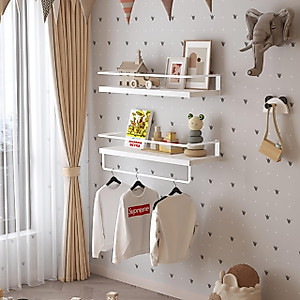 Onlysky White Floating Shelves with White Towel Rack - Set of 2 Wall Mounted Hanging Bathroom Shelves, Decorative Shelves for Stylish Storage in Bathroom, Kitchen, Living Room & Bedroom