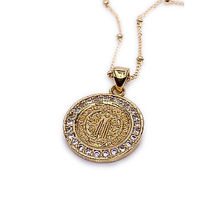 LESLIE BOULES 18K Gold Plated Saint Benedict Pendant Necklace Religious Jewelry for Women