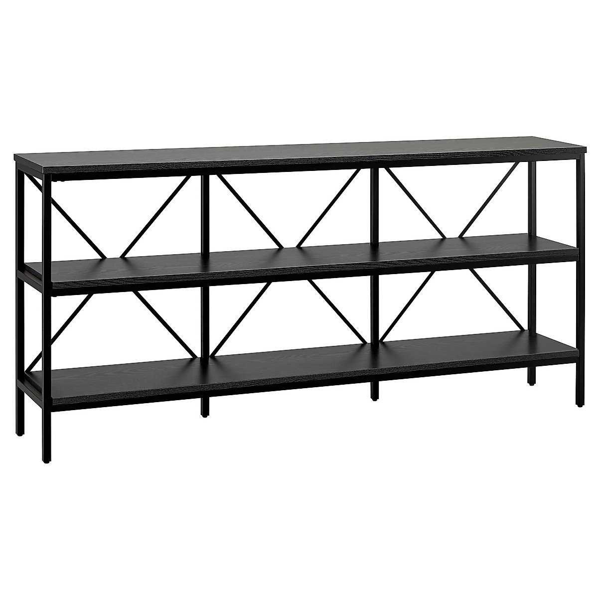 Kira 64" Wide Rectangular Console Table in Blackened Bronze/Black Grain