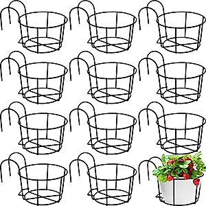 12 Pcs Hanging Railing Planters 6 Inch Flower Pot Holders Black Potted Stand Railing Planter Iron Rack Balcony Planter Basket Small Shelf Container for Indoor Outdoor Balcony Fence Garden Flower Pot
