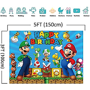 Super Mario Gold Coin Video Game Happy Birthday Theme Photography Backdrops 5x3ft Children Boys Birthday Party Decor Supplies Cake Table Decor Kids Shoot Photo Backgrounds Props Vinyl