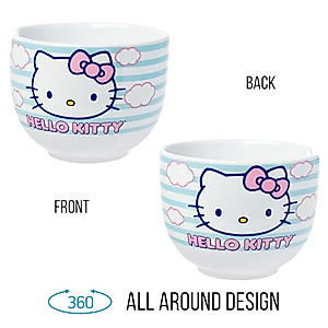 Silver Buffalo Sanrio Hello Kitty Ceramic Ramen Bowl with Chopsticks, 20 Ounces