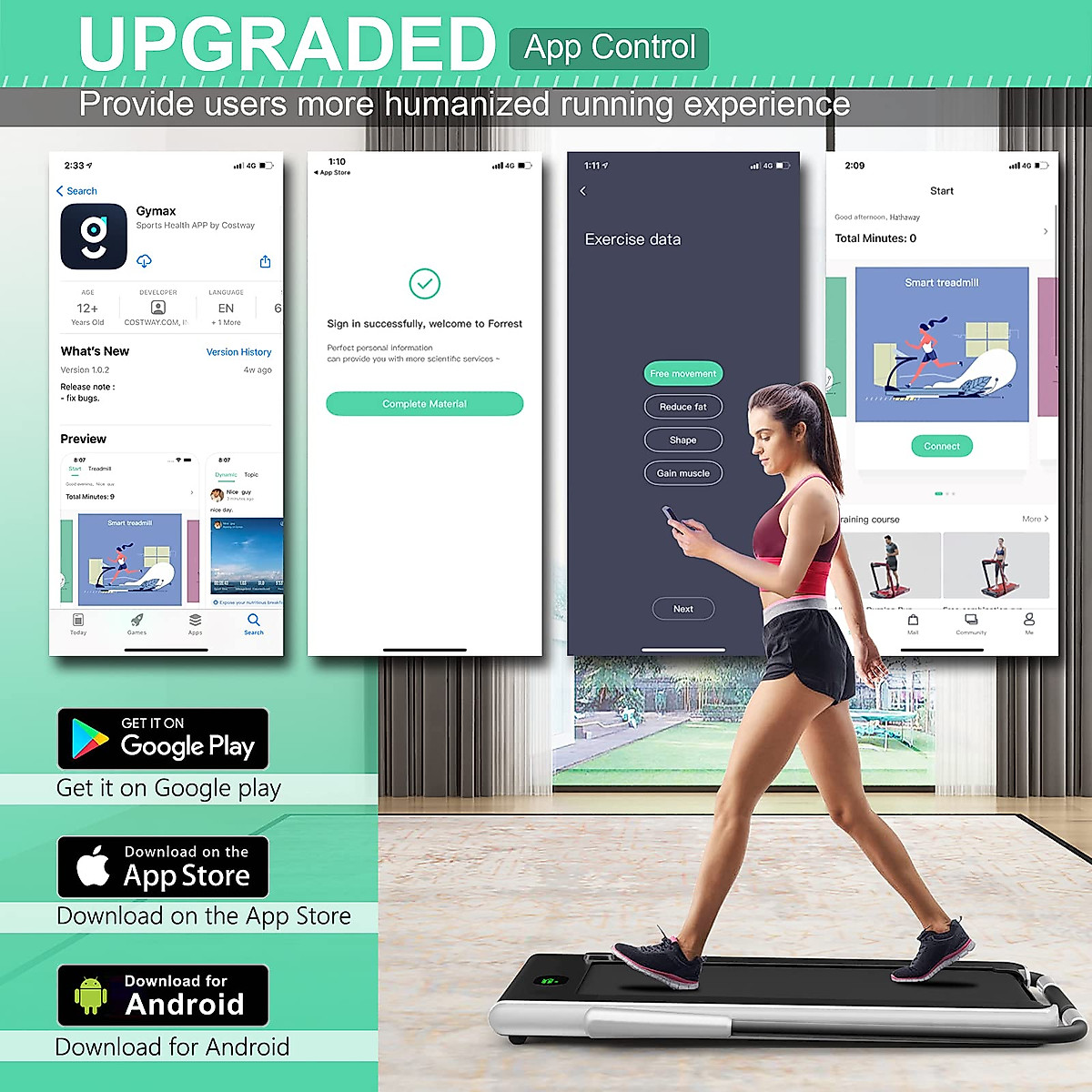 GYMAX Walking Pad, 2 in 1 Free Installation Under Desk Treadmill with Smart App, Remote Control & LED Display, 2.25HP Foldable Portable Compact Running Machine for Small Spaces Home Office (Silver)