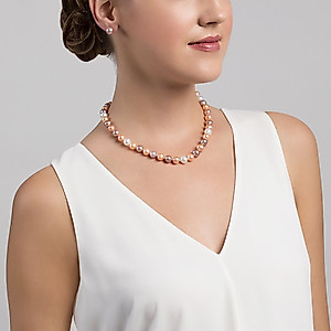 The Pearl Source 14K Gold 9-10mm AAA Quality Multicolor Freshwater Cultured Pearl Necklace for Women in 17" Princess Length