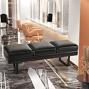 Furmax Waiting Room Chairs Faux Leather Office Guest Chair, 59.6 Inches Conference Room Chairs 3 Seats Upholstered Reception Bench, Lobby Furniture for Salon and Shop, Black