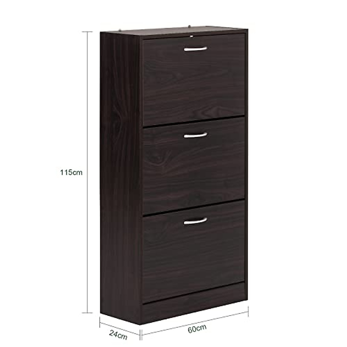Haotian FSR110-BR, Brown Shoe Cabinet with 3 Flip Drawers, Freestanding Shoe Rack, Shoe Storage Cupboard Organizer Unit