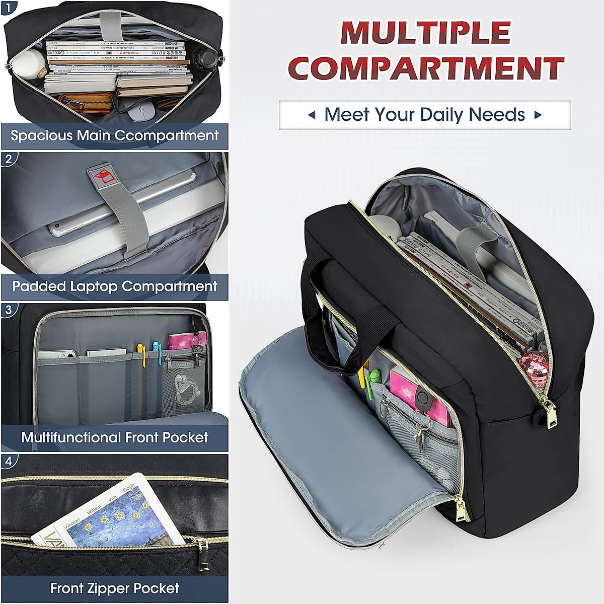 NEWHEY Laptop Bag 17.3 Inch Laptop Briefcase for Women Men Waterproof Shoulder Messenger Bag Large Computer Bag for Business Office Work College, Black