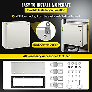 VEVOR NEMA Steel Enclosure, 24 x 24 x 12'' NEMA 4X Steel Electrical Box, IP66 Waterproof & Dustproof, Outdoor/Indoor Electrical Junction Box, with Mounting Plate