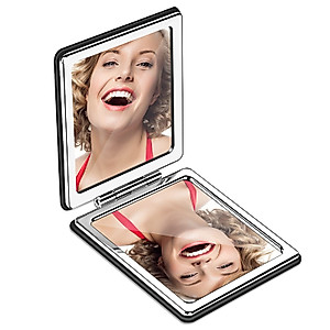 YTLX Compact Makeup Mirror for Pocket Purse Clutch, 1x/2x Magnifying Foldable Cosmetic Mirror, Portable Travel Mirror for Beauty, Black Elegant Vanity Mirror for Men and Women