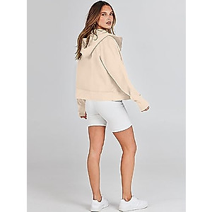 ANRABESS Women's Cropped Hoodies 2023 Fall Plain Jacket Cute Teen Girl Athletic Tops Ribbed Knit Casual Long Sleeve Fleece Sweatshirts Zip Up Hippie Clothes Thumb Hole A1015shenkaqi-S Apricot