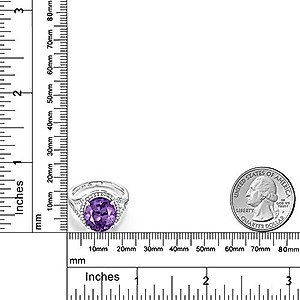 Gem Stone King 925 Sterling Silver 12X10MM Oval Gemstone Birthstone Halo Engagement Ring | Wedding Anniversary Promise Ring For Women | Available In Size 5,6,7,8,9