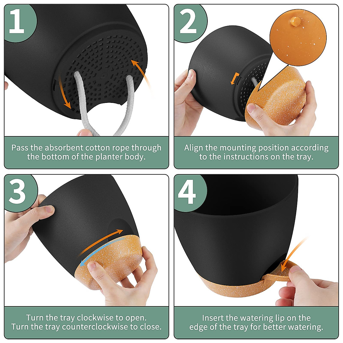 GARDIFE Plant Pots 7/6.5/6/5.5/5 Inch Self Watering Planters with Drainage Hole, Plastic Flower Pots, Nursery Planting Pot for All House Plants, Succulents,Snake Plant, African Violet, Flowers,Black