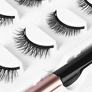 AOMIG Magnetic Eyelashes with Eyeliner Kit, 5 Pairs Natural Look False Eyelashes with Applicator, Waterproof Eyeliner Reusable Fake Lashes for Makeup Eyelashes Extension Black