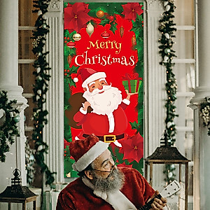 Christmas Door Cover Santa with Gifts Door Decoration Holiday Banner Backdrop 78 x 35.4 Inches