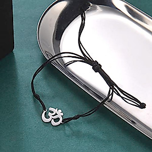 EUEAVAN Hindu OM OHM AUM Sanskrit Symbols Spiritual Bracelet luck Couple Charm Jade Thread Bangle Yoga Amulet Anklets Jewelry Accessories (black)