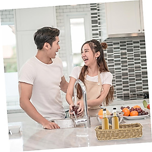 Rattan Storage Basket, Kitchen Utensil Holder Woven Rectangular Storage Baskets Rattan Flatware Tray Cutlery Holders Tableware Storage Box 26X9X8CM