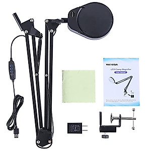 YOCTOSUN Magnifying Desk Lamp with Clamp, 5X Real Glass Lens, 3 Color Modes Stepless Dimmable, Adjustable Arm Magnifying Glass with Light and Stand for Reading, Painting, Sewing & Crafts