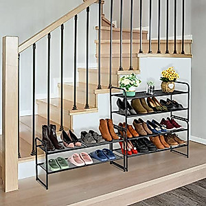 SUFAUY 2-Tier Shoe Rack, Stackable Shoe Shelf Storage Organizer for Entryway Closet, Metal Mesh, Black