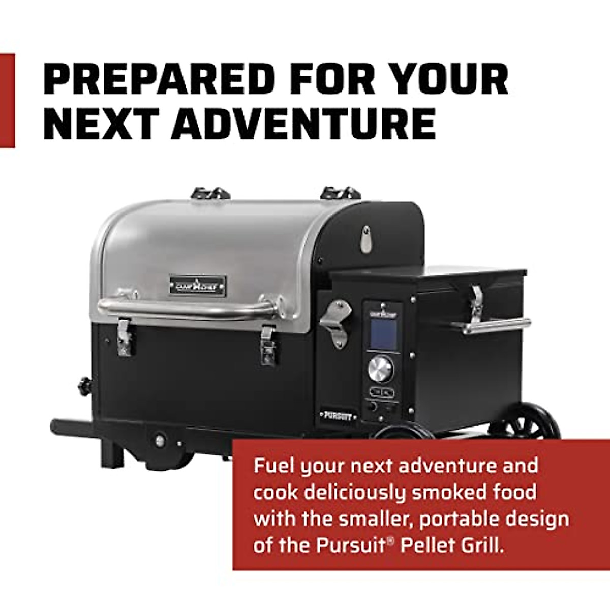 Camp Chef 20" Pursuit Portable Pellet Grill, PPG20, Black, Stainless, Total Rack Surface Area: 501 sq. in
