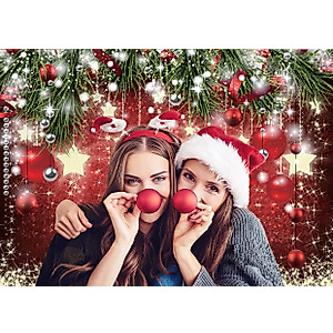 SJOLOON Christmas Backdrops Red Ball Theme Background Shining Stars Background New Year Backdrop for Christmas Party Decoration Banner Photo Shoot 12364 (7x5FT)