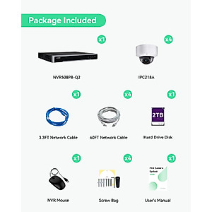 LINOVISION PoE Security Camera System with 8ch 4K POE NVR, (4) 4K Outdoor PoE Dome Cameras with Mic for One Way Audio, Hik Connect or Guarding Vision APP, 2TB HDD, for Business and Home Security