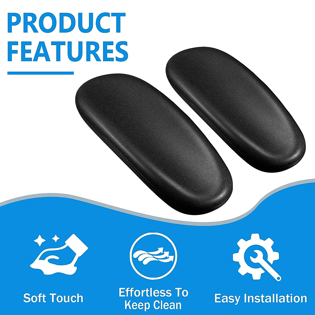 Office Chair Replacement Armrest Arm Pads Caps Fits Univeral 4" Mounting Hole with Mounting Hole Patterns Screws(1 Pair) Black
