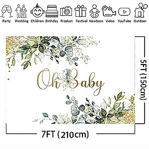 Avezano Green Eucalyptus Oh Baby Backdrop Greenery Oh Baby Shower Party Background Sage Green Newborn Baby Shower Banner Supplies(7x5ft)