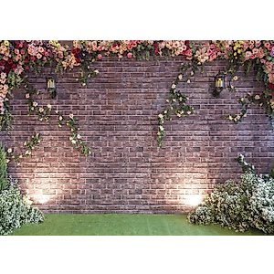 INRUI Spring Flowers Brick Wall Photography Background Garden Floral Wedding Ceremony Bridal Baby Shower Birthday Party Decor Backdrop (10x8FT)